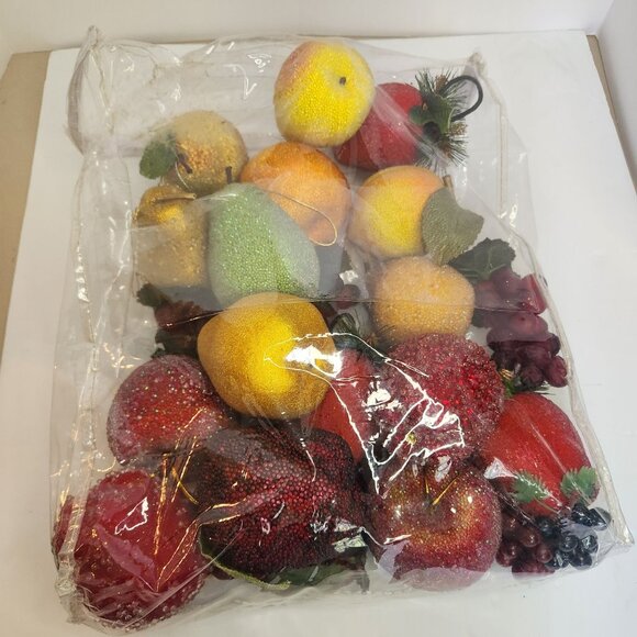 unbranded | Holiday | Artificial Glitter Fruits Bag Pears Apples Lemons ...
